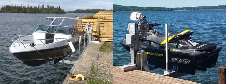 Single Pile Boat Lift Raises PWC, Small Boats - Golden Boat Lifts